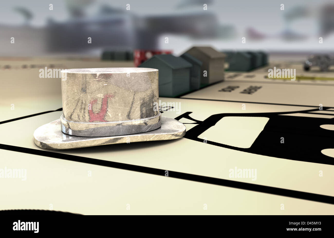 A board game top hat resemblance closeup with recognisable monopoly ...