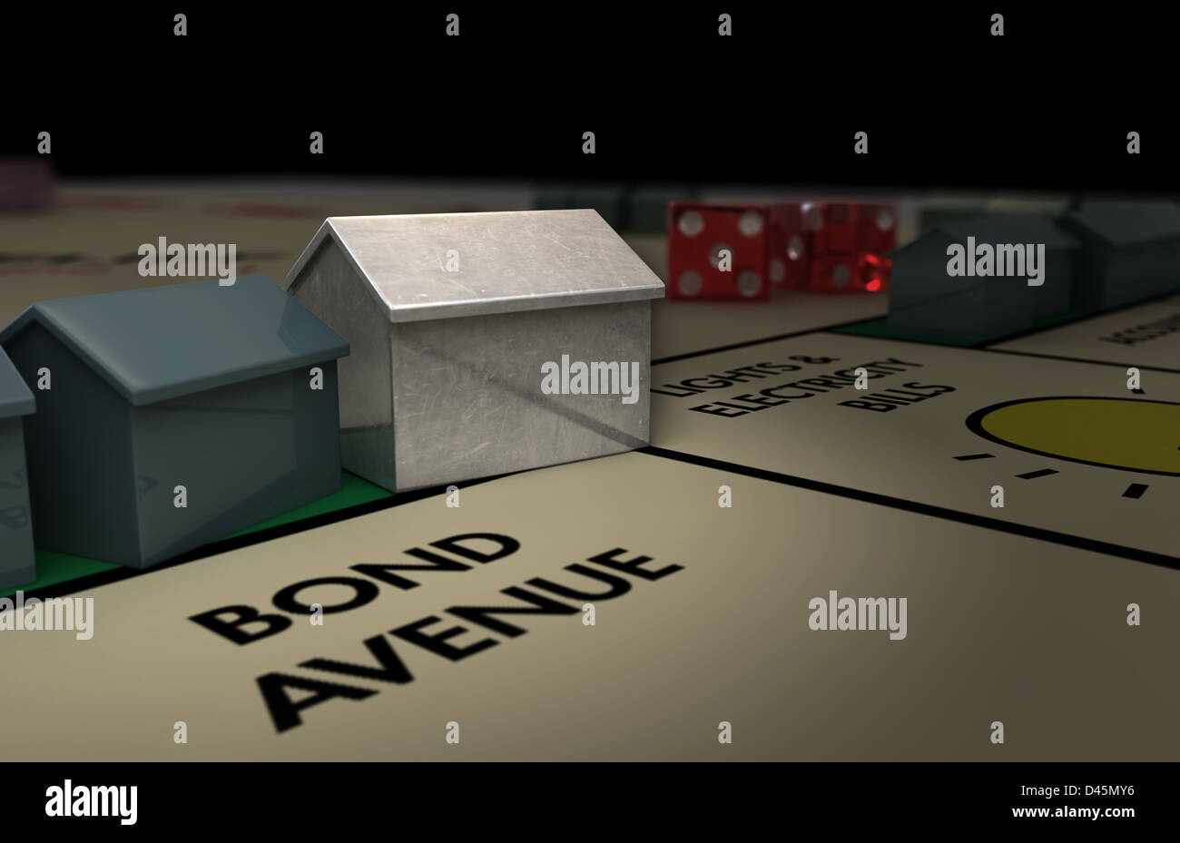 A boardgame house resemblance closeup with recognisable monopoly ...