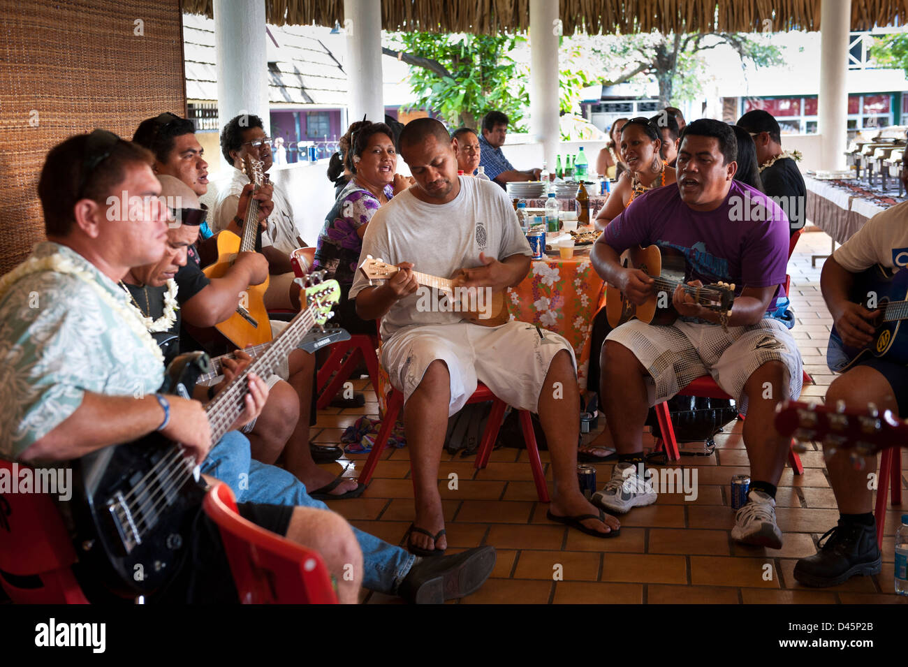 Polynesian celebration and sing-along, Tahiti Stock Photo - Alamy