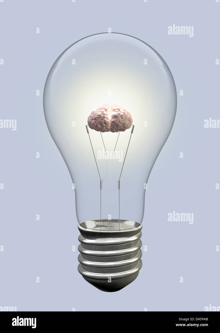 A light bulb with an illuminated brain as the filament Stock Photo - Alamy