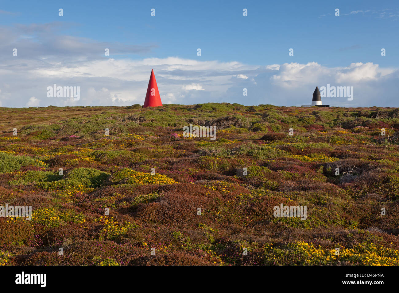 The Runnel Stone day markers at Gwennap Head in Cornwall Stock Photo ...