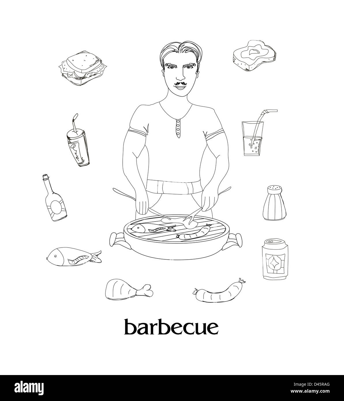 Man cooking barbecue meat Black and White Stock Photos & Images - Alamy