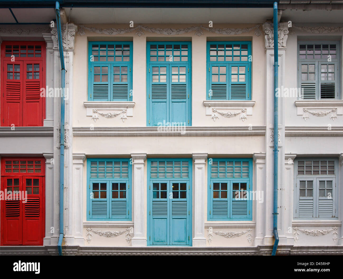 Colorful shophouse window shutters on Bukit Pasoh Road, Chinatown ...