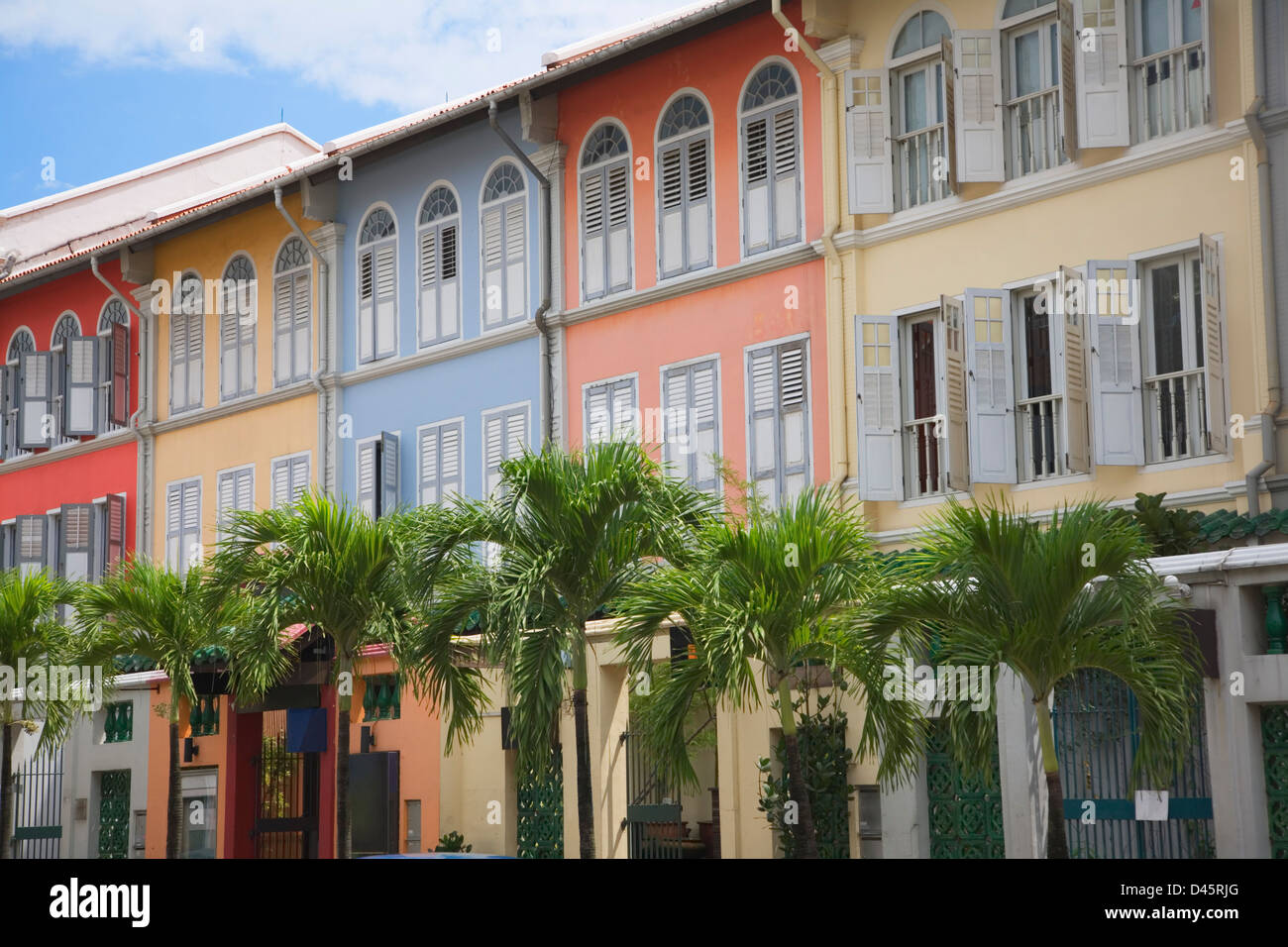 Colorful shophouses line Neil Road in Chinatown, Singapore Stock Photo ...