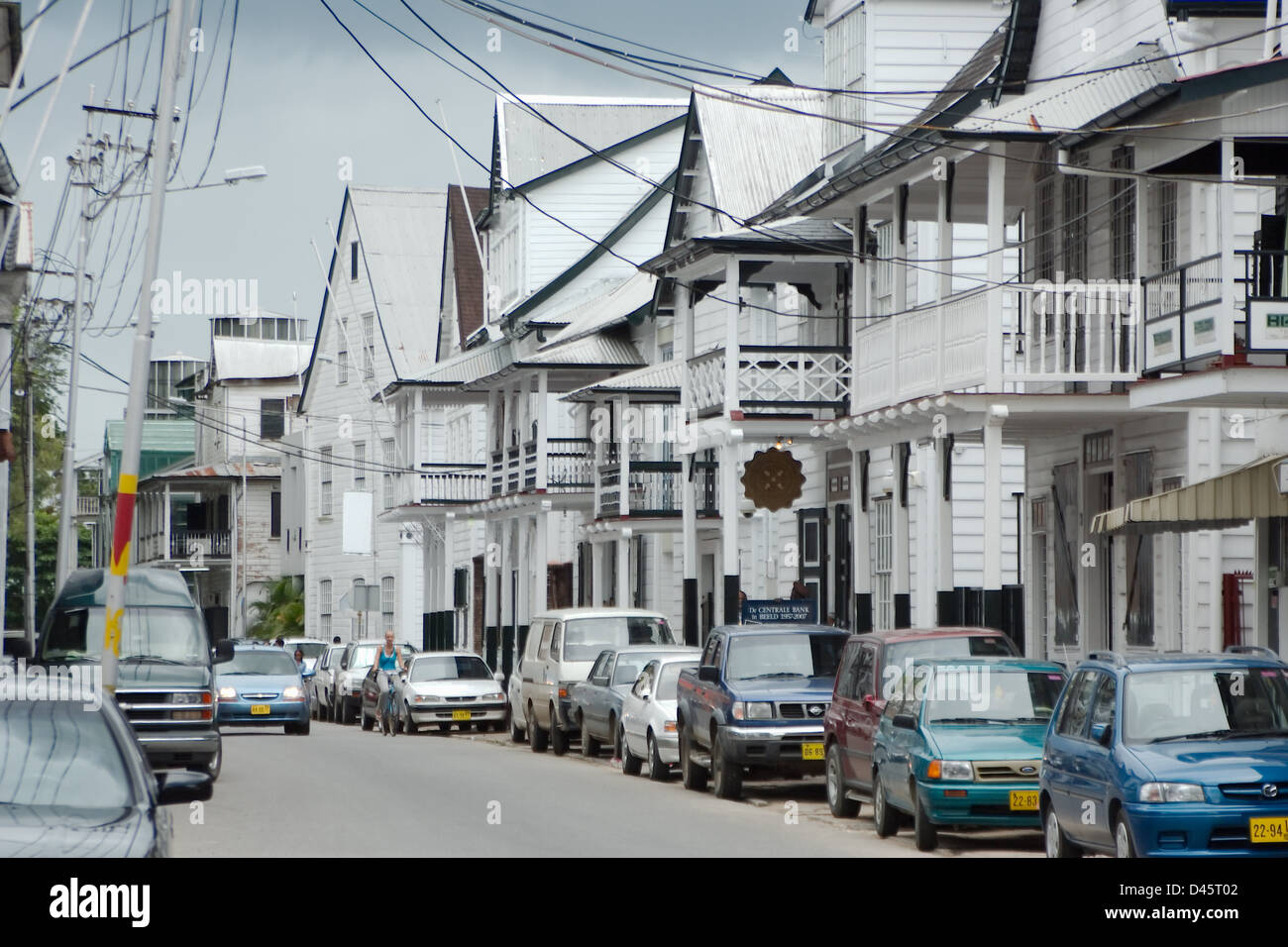 The white timbered Dutch colonial buildings Paramaribo, Surinam Stock ...