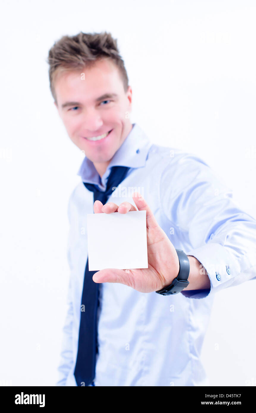 A man with cute expressions holding an empty note Stock Photo - Alamy