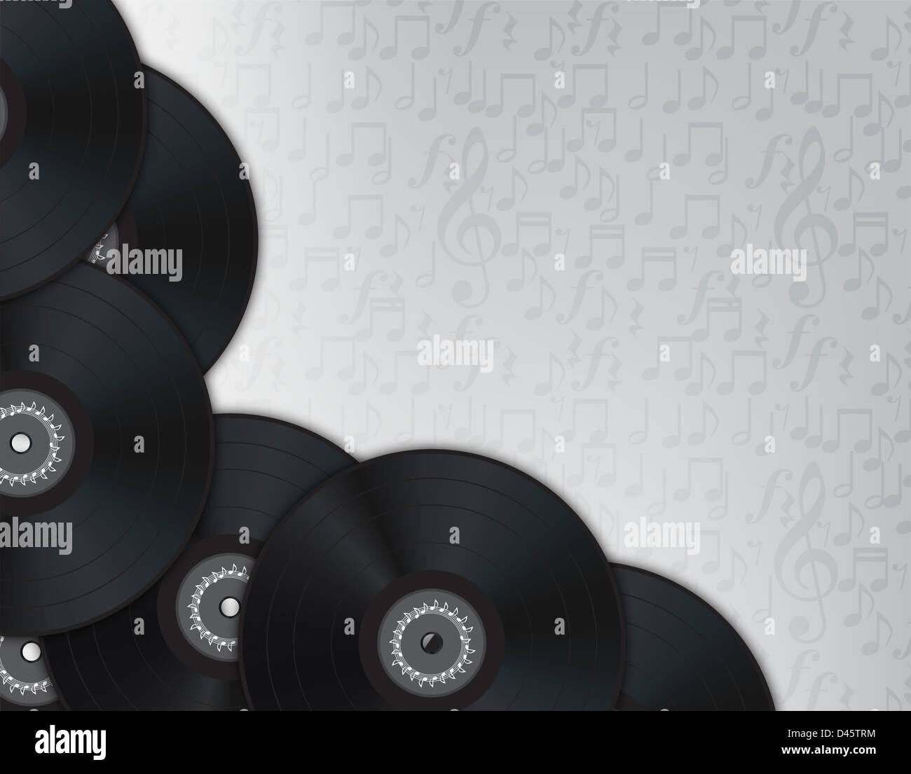 Vinyl Music Background with many vinyl disks in the left and bottom of ...