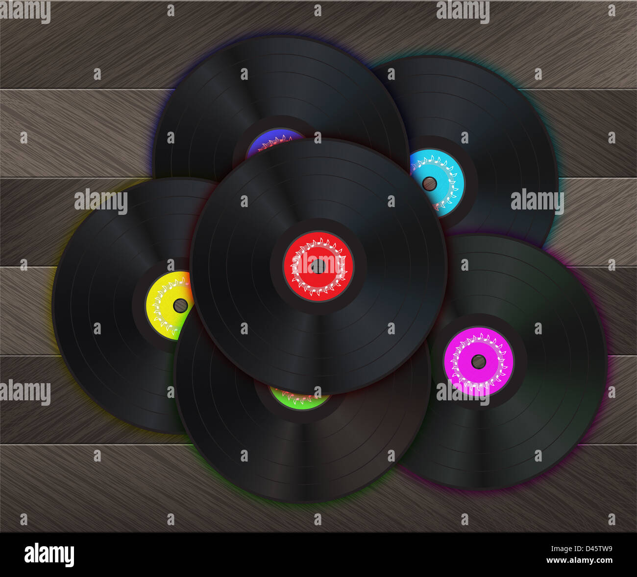 Vinyl Music Background with many vinyl disks in center of the image on ...
