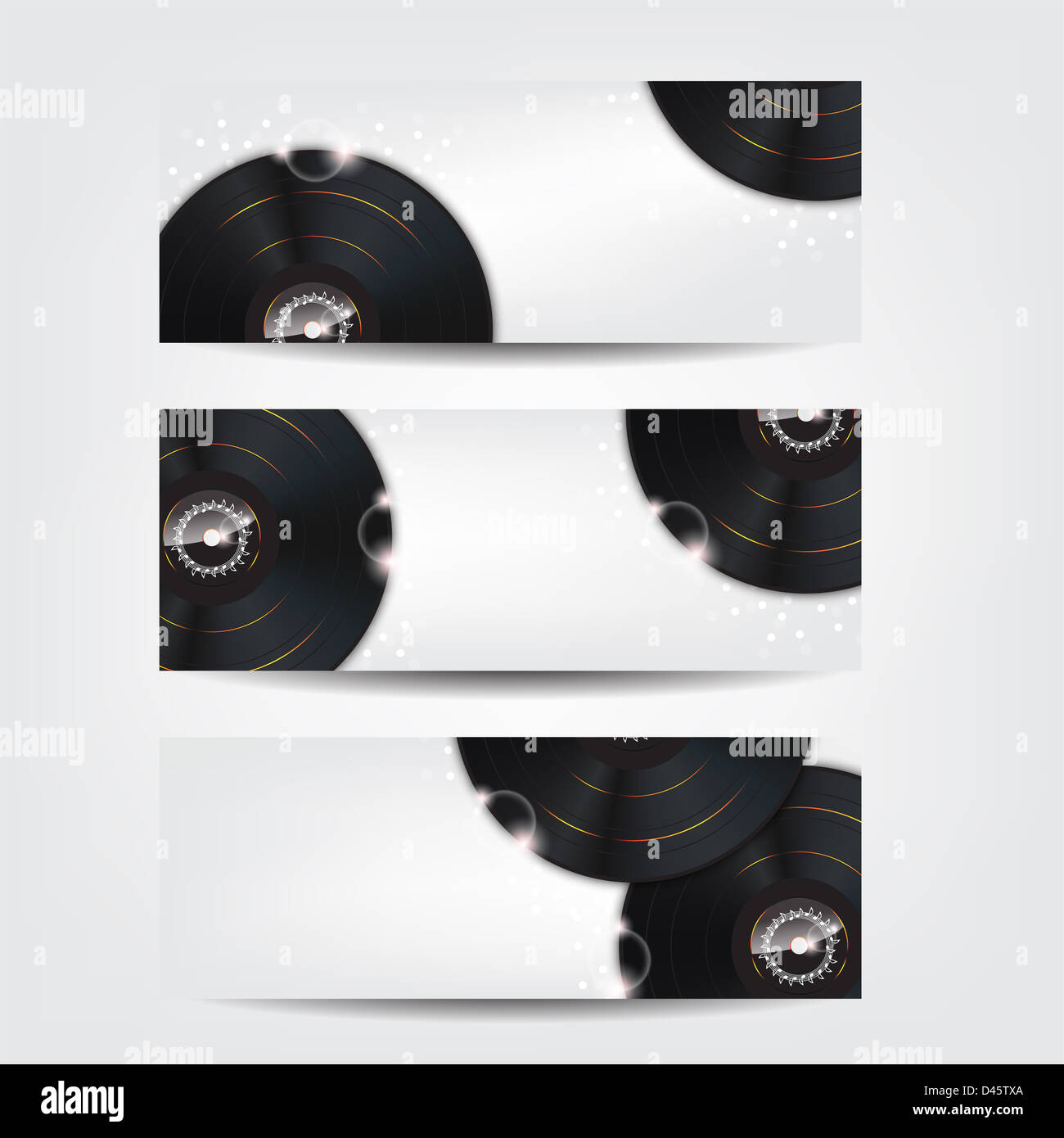 3 Music Banners with glow vinyl plates in different corners Stock Photo ...