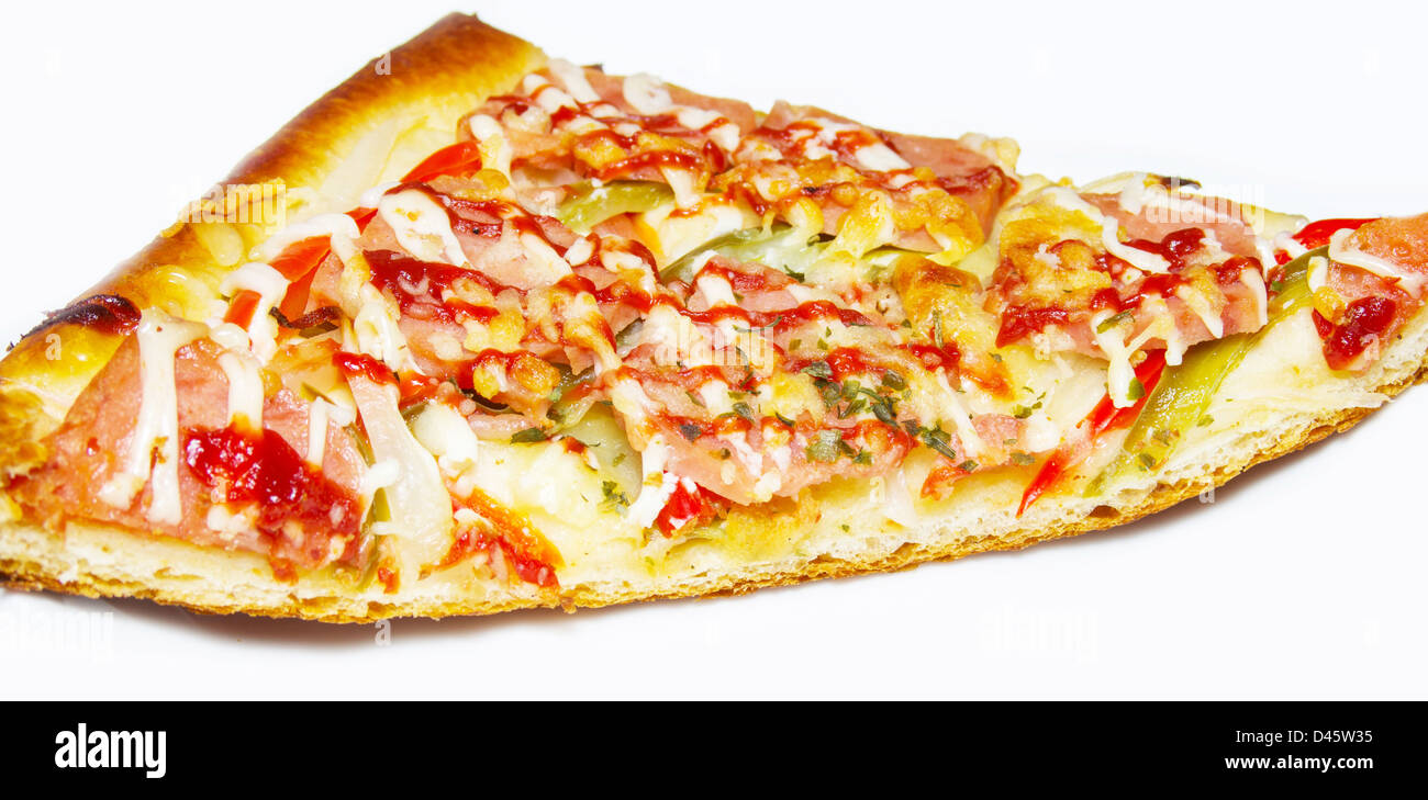 Cut off slice pizza isolated on white background Stock Photo - Alamy