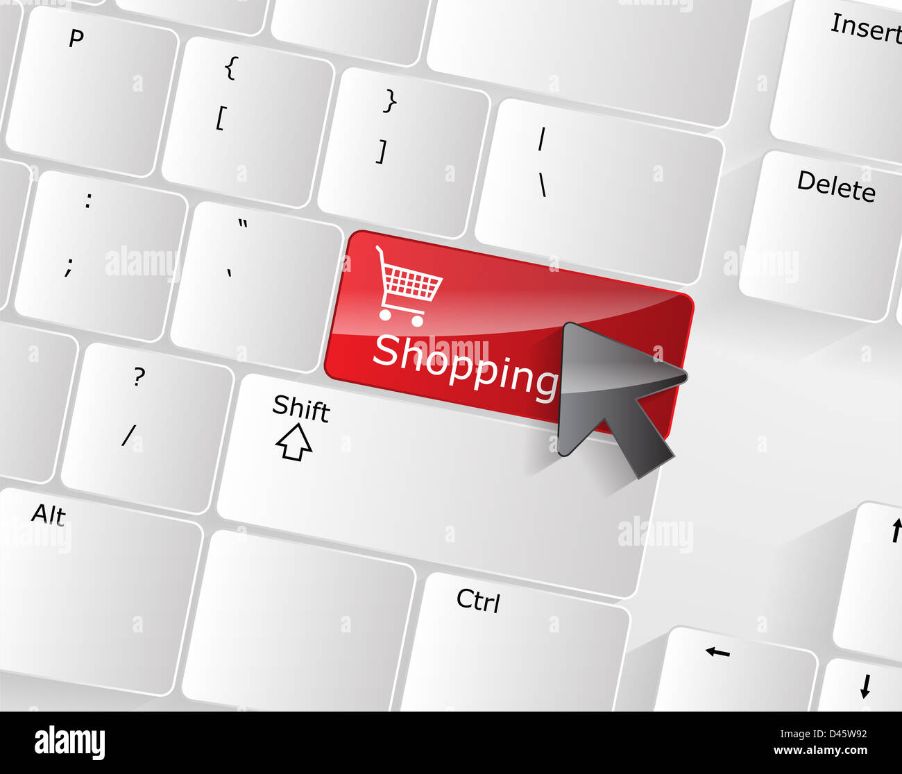 Computer Keyboard with Shopping Key and a black arrow on it Stock Photo ...