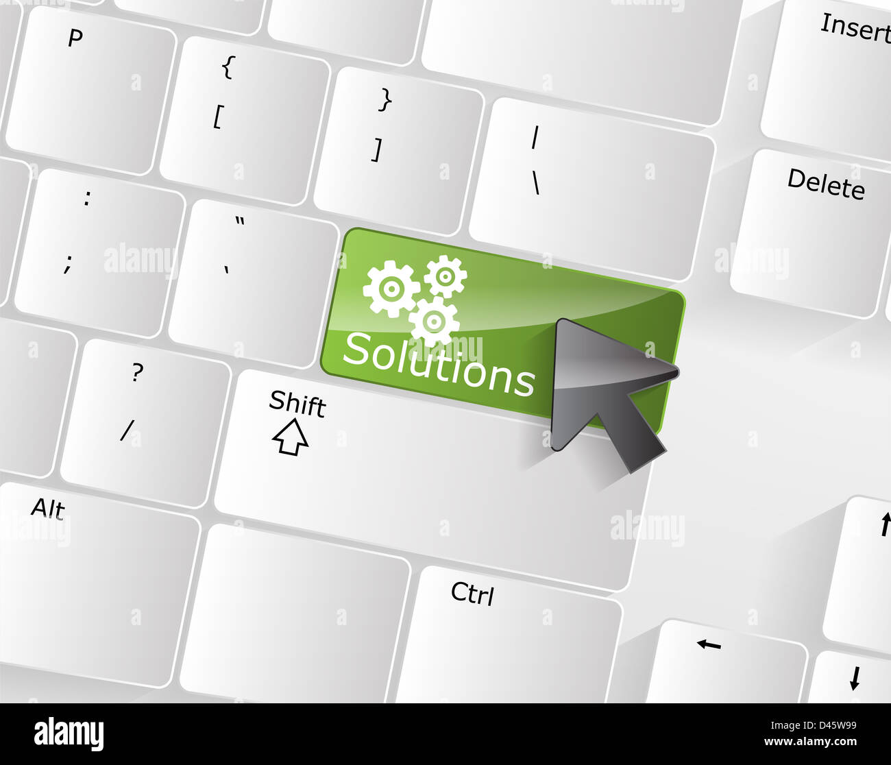 Computer Keyboard with solutions Key and a black arrow on it Stock ...