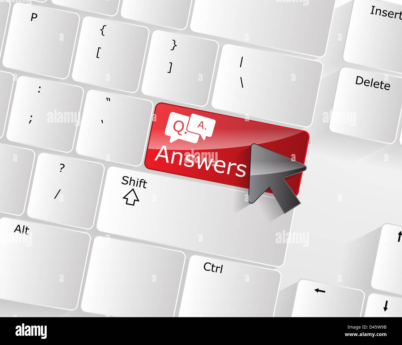 Computer Keyboard with answers Key and a black arrow on it Stock Photo ...