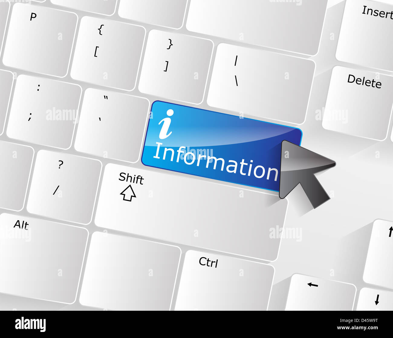 Computer keyboard - blue key Information, close-up with a mouse over ...