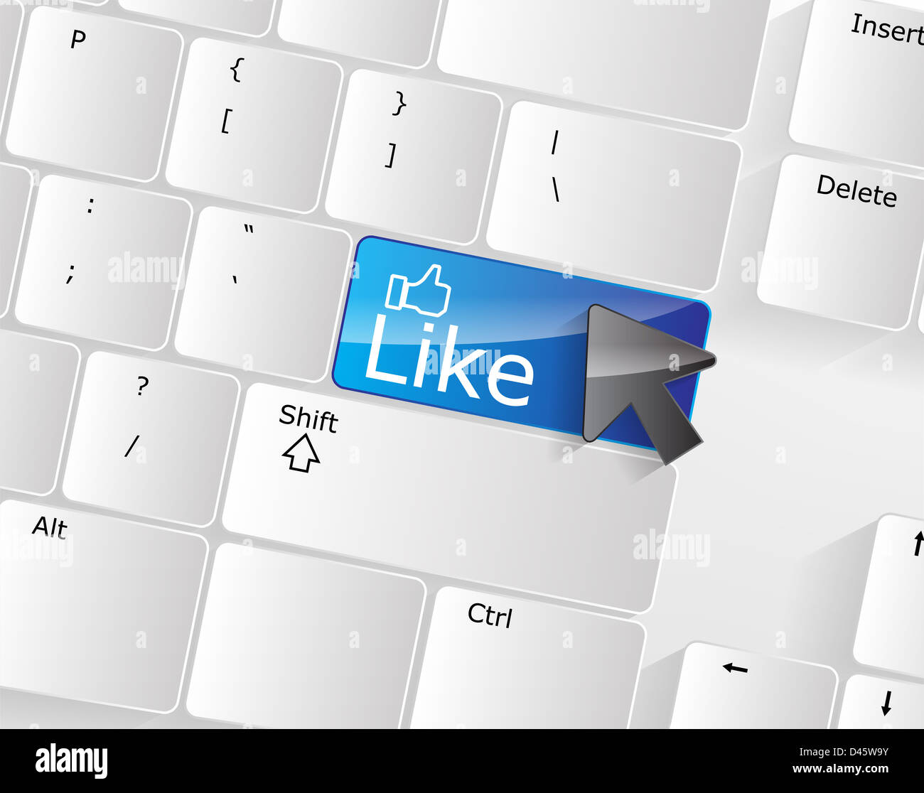 Computer keyboard - blue key Like, close-up with a mouse over Stock ...