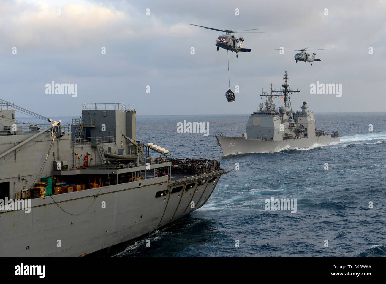 MH-60S Seahawk helicopters transport cargo in the U.S. 5th Fleet Area ...