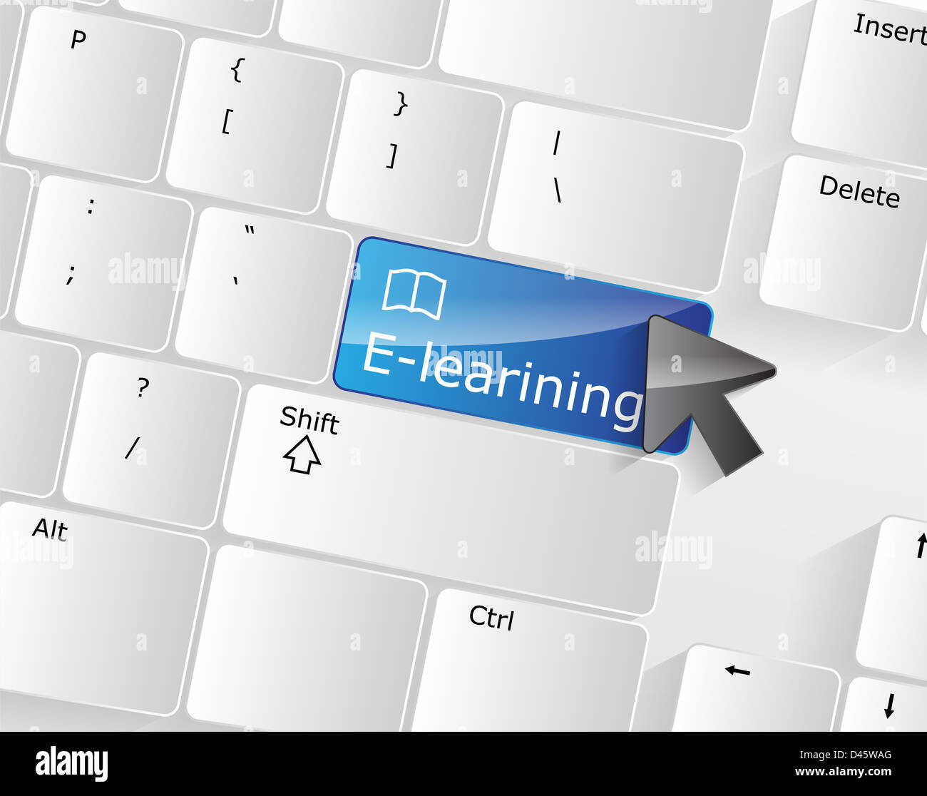 Computer keyboard - blue key E-learning, close-up with a mouse over ...