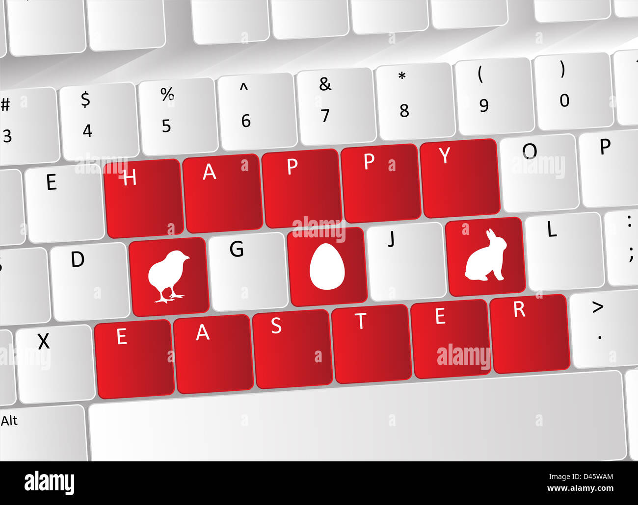 Happy Easter Keyboard Concept with red buttons and Easter icons Stock ...