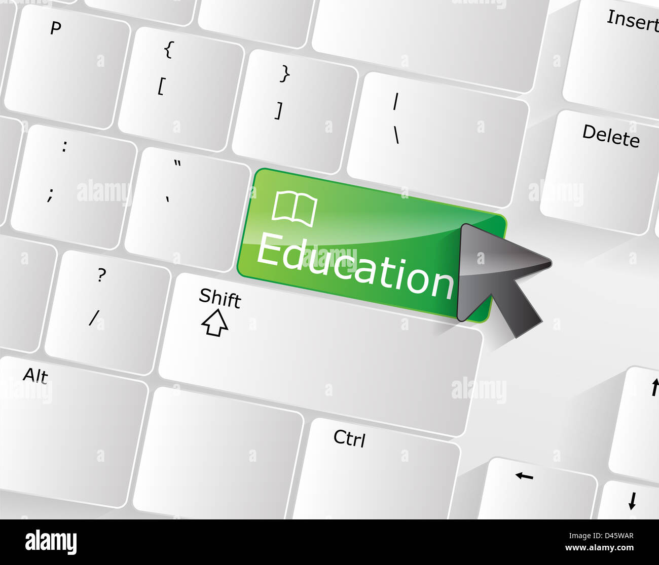 Computer keyboard - green key Education, close-up with a mouse over ...