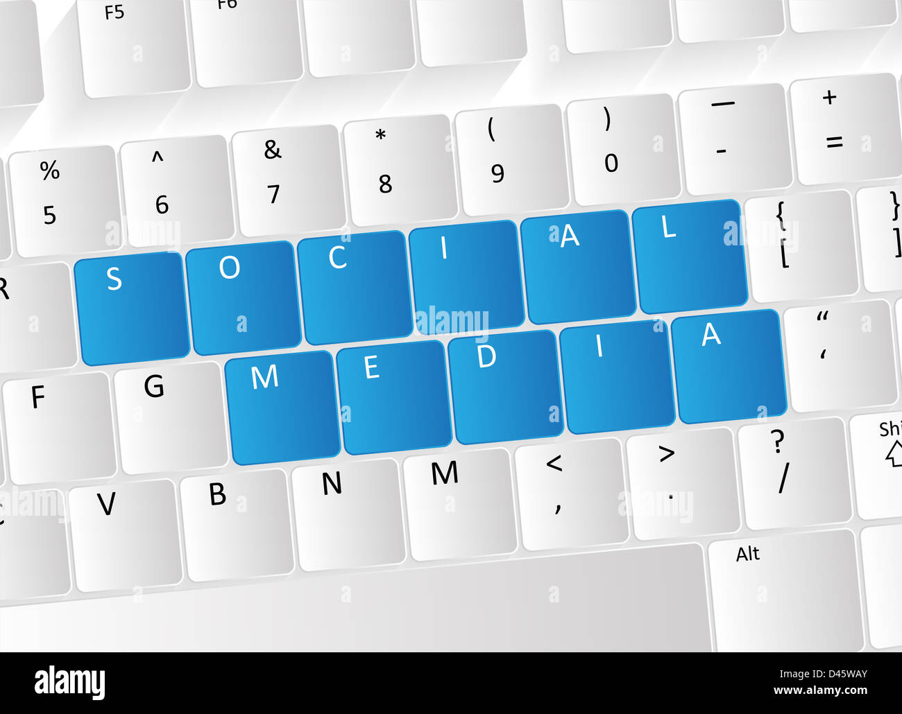Social Media Keyboard Concept with blue buttons Stock Photo - Alamy