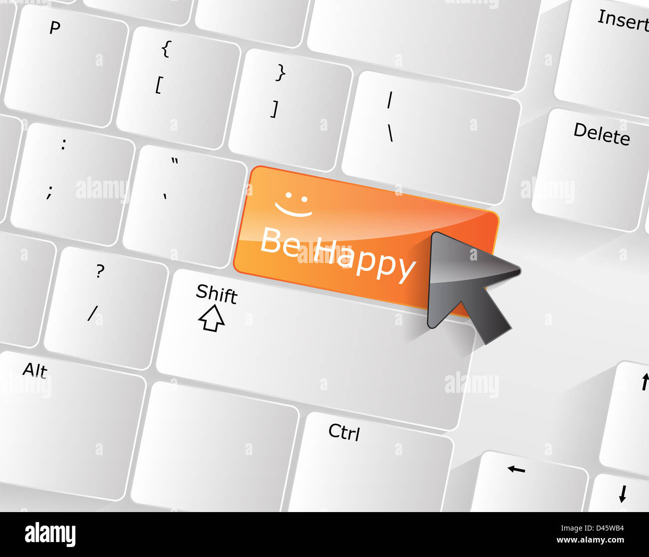 Be Happy Keyboard Concept with orange glossy button Stock Photo - Alamy