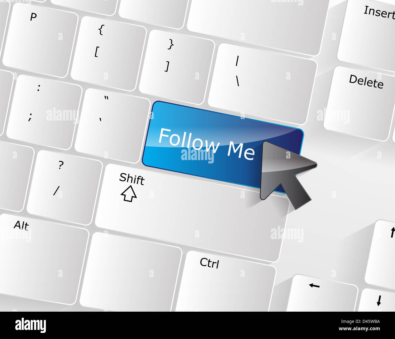 Follow me Keyboard Concept with a blue glossy button Stock Photo - Alamy