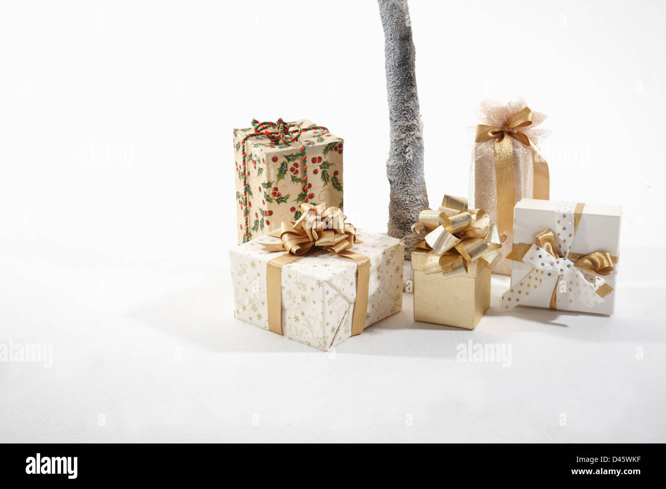 presents under winter tree Stock Photo - Alamy