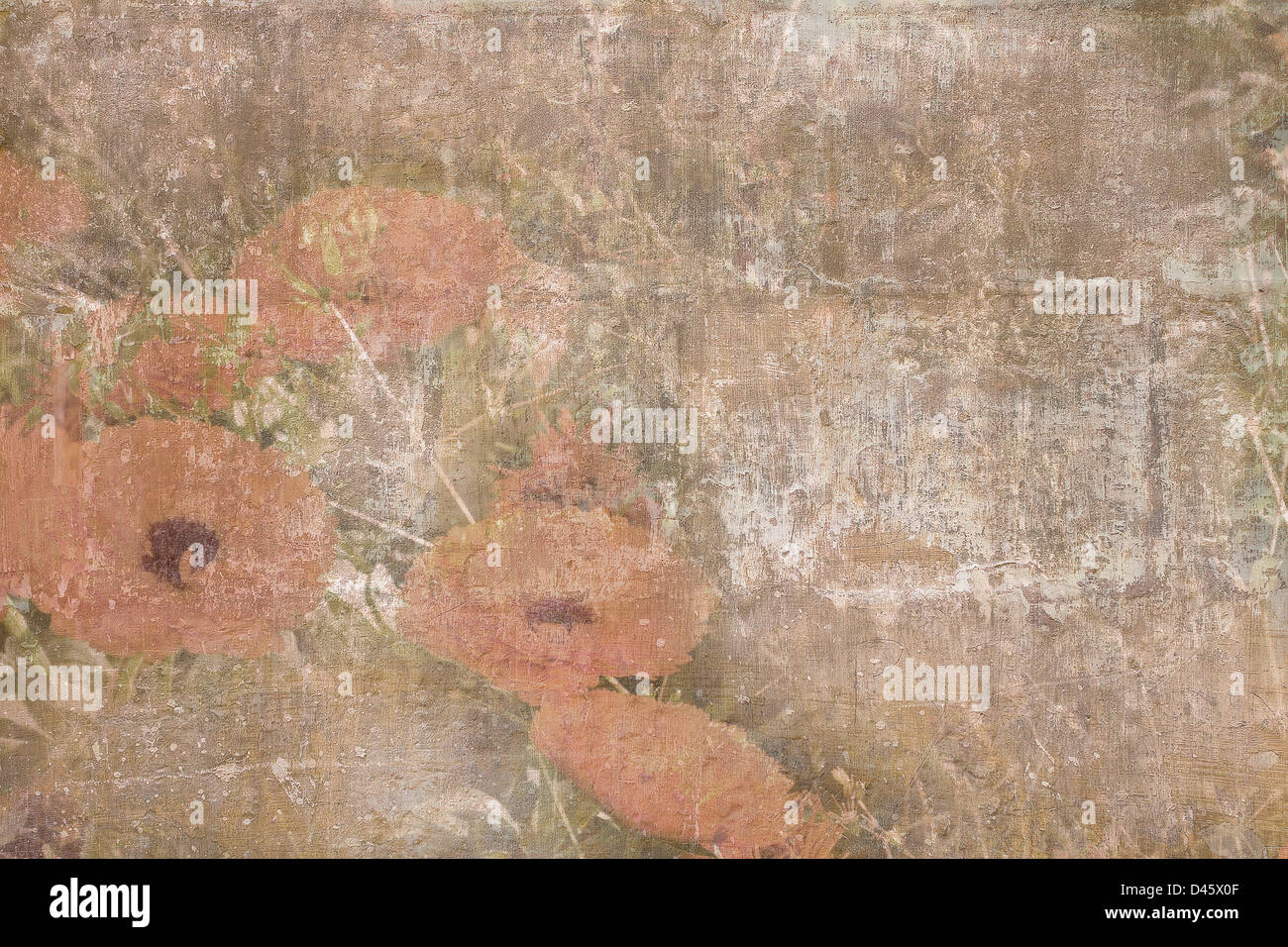 Old damaged texture with orange flowers Stock Photo - Alamy