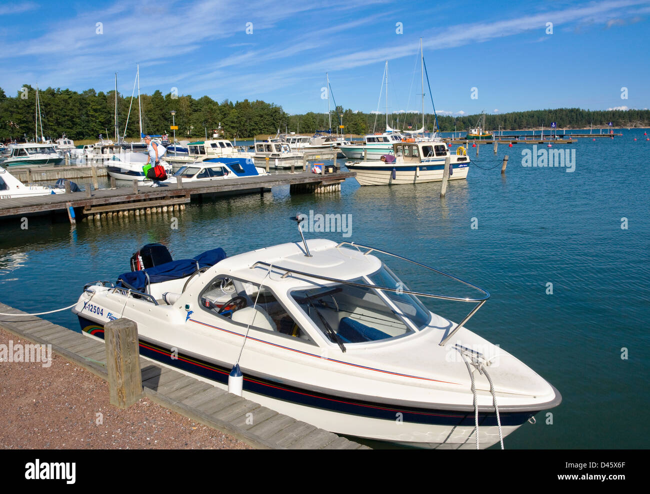 Finland, Turku Archipelago, Storlandet Island, view of Nagu harbour ...