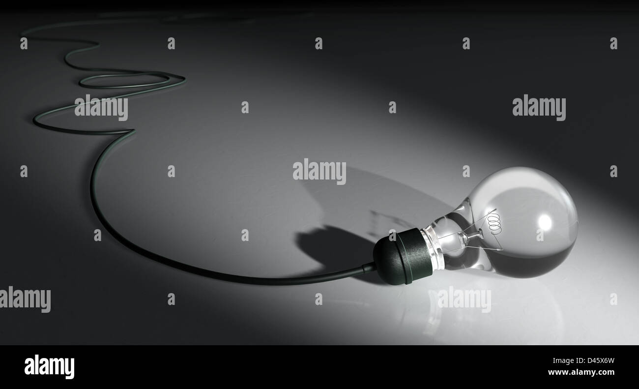 A regular unlit light bulb fitted into a light fitting with a cord ...