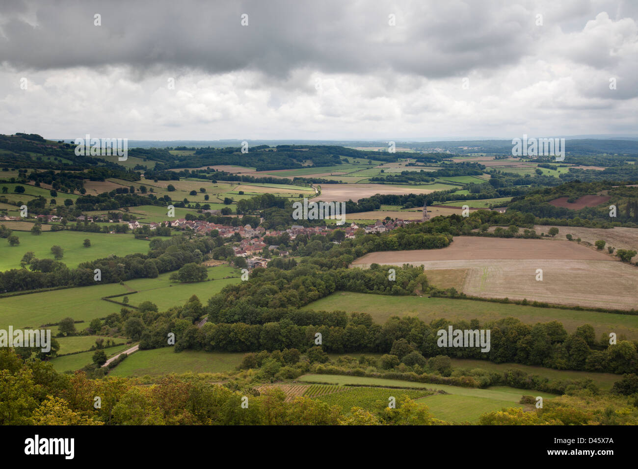 The view from the fortified walls of Vézelay basilica in the Yonne ...