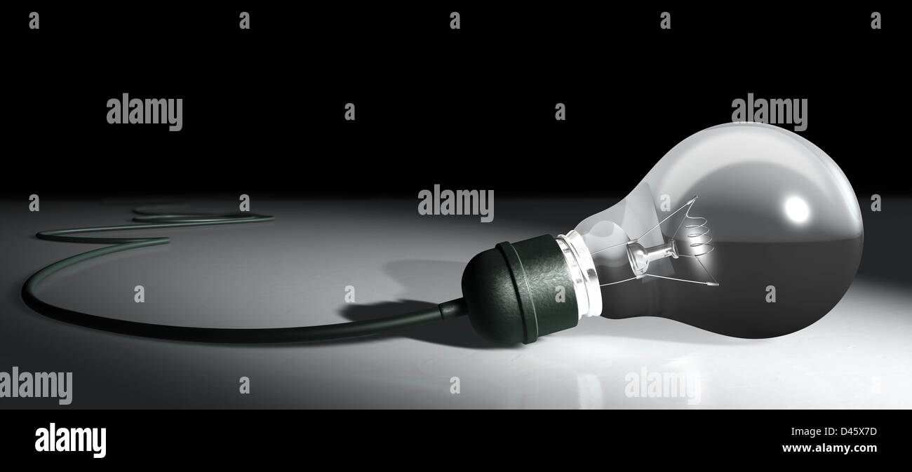 A regular unlit light bulb fitted into a light fitting with a cord ...