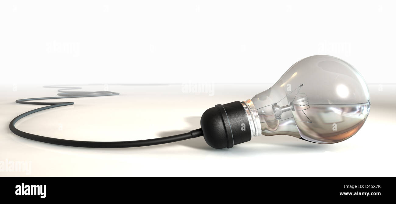 A regular unlit light bulb fitted into a light fitting with a cord ...