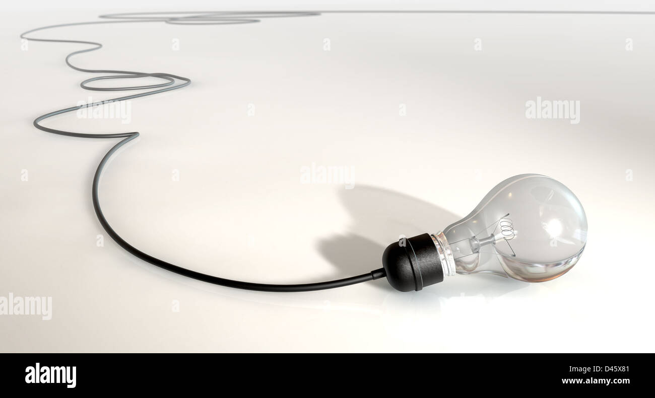 A regular unlit light bulb fitted into a light fitting with a cord ...