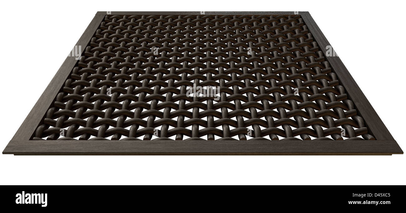A closeup of a woven metal barbeque grating with a square frame on a ...