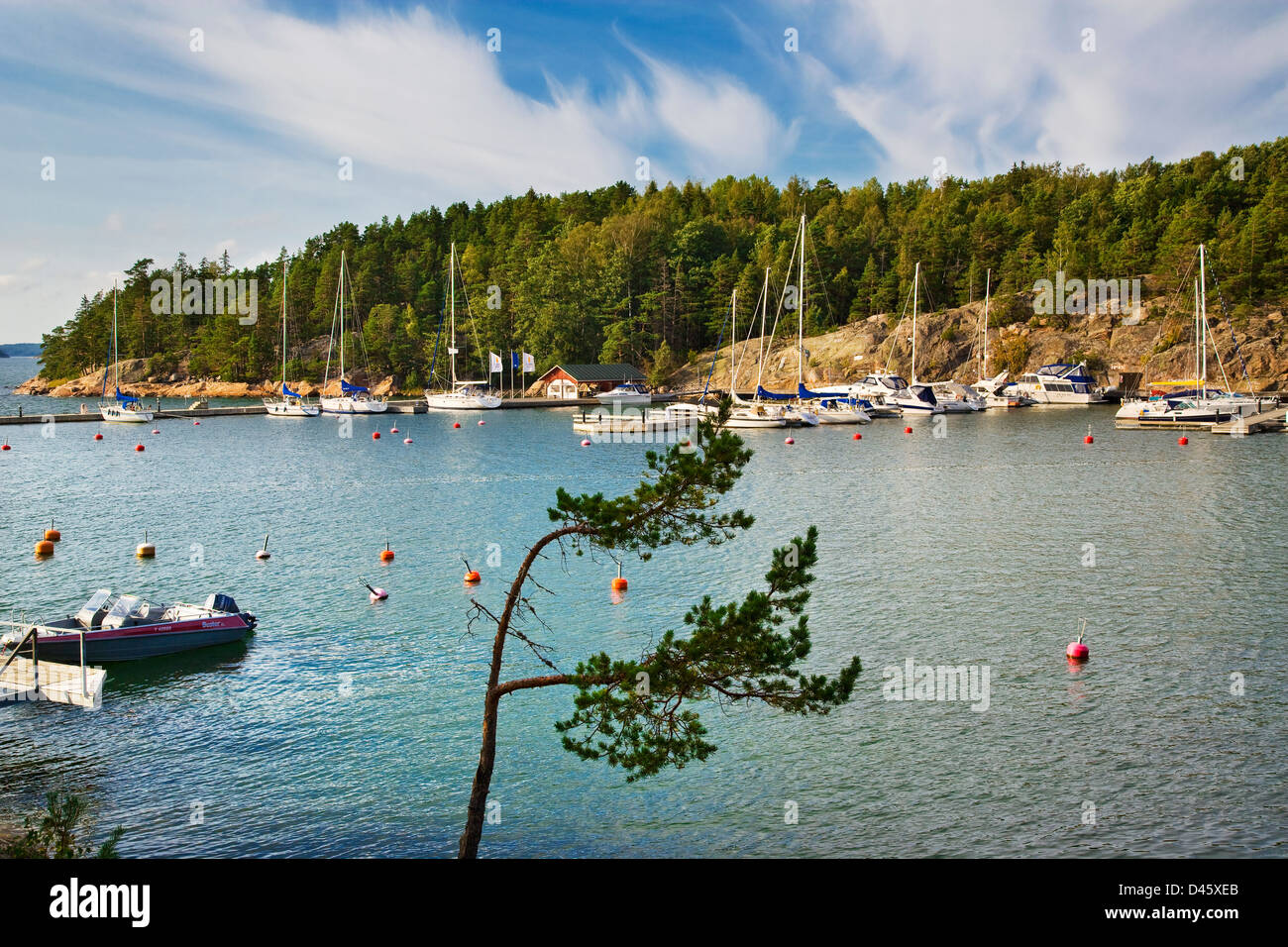 Finland, Turku Archipelago, boat harbour at Airisto holiday resort ...