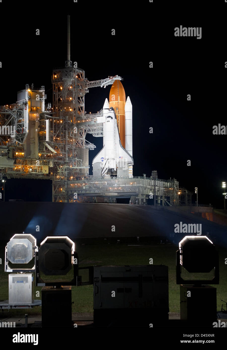 The Space Shuttle Endeavour prepares for its final mission, STS-134, from Pad 39A at NASA's ...