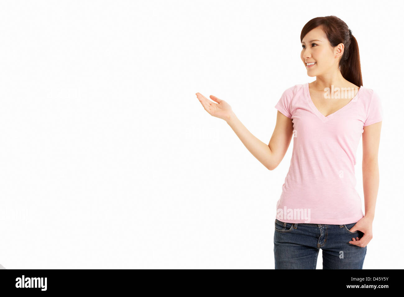 Woman looking up studio Cut Out Stock Images & Pictures - Alamy