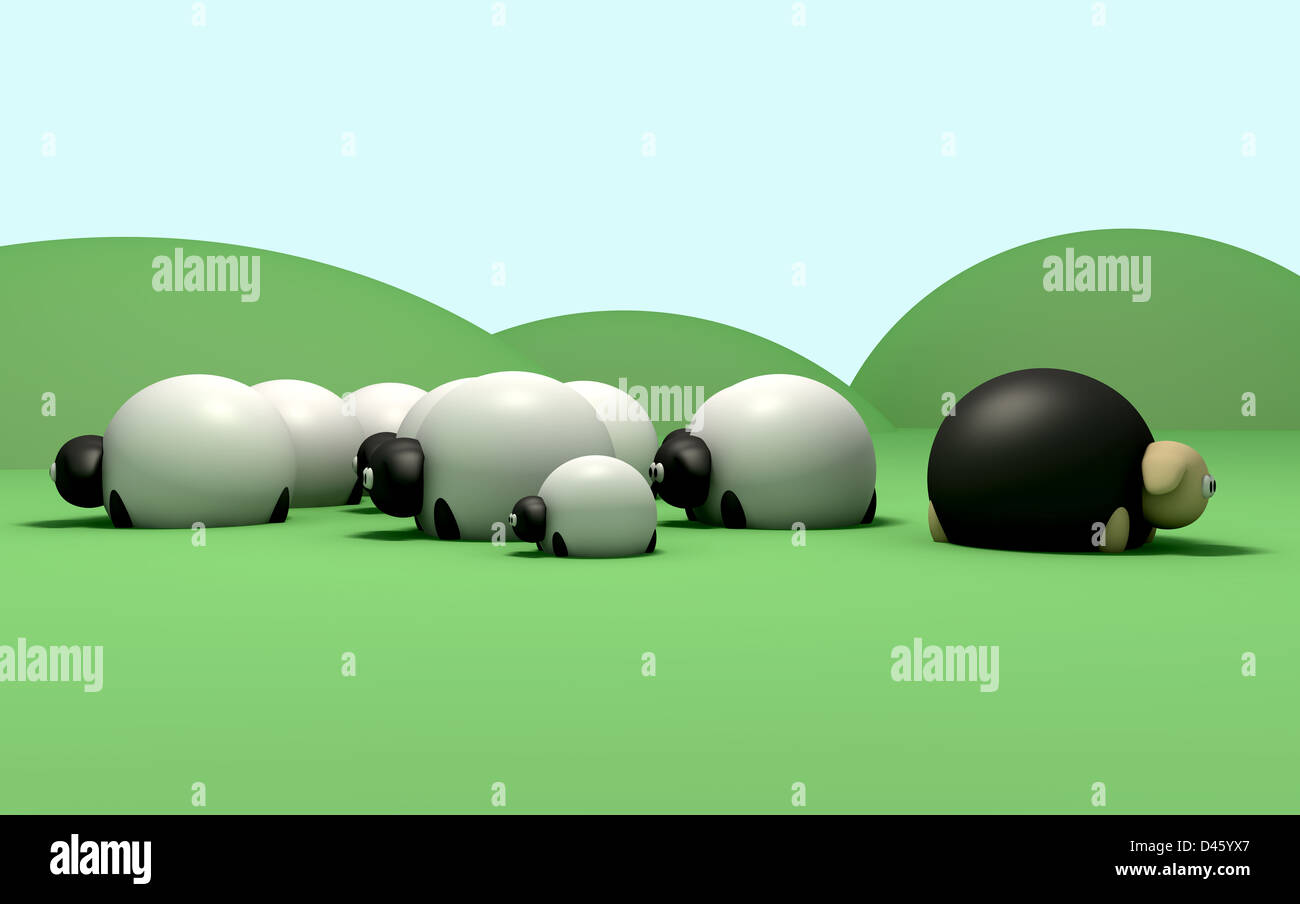 A non-conformist depiction of a black sheep not following the general ...