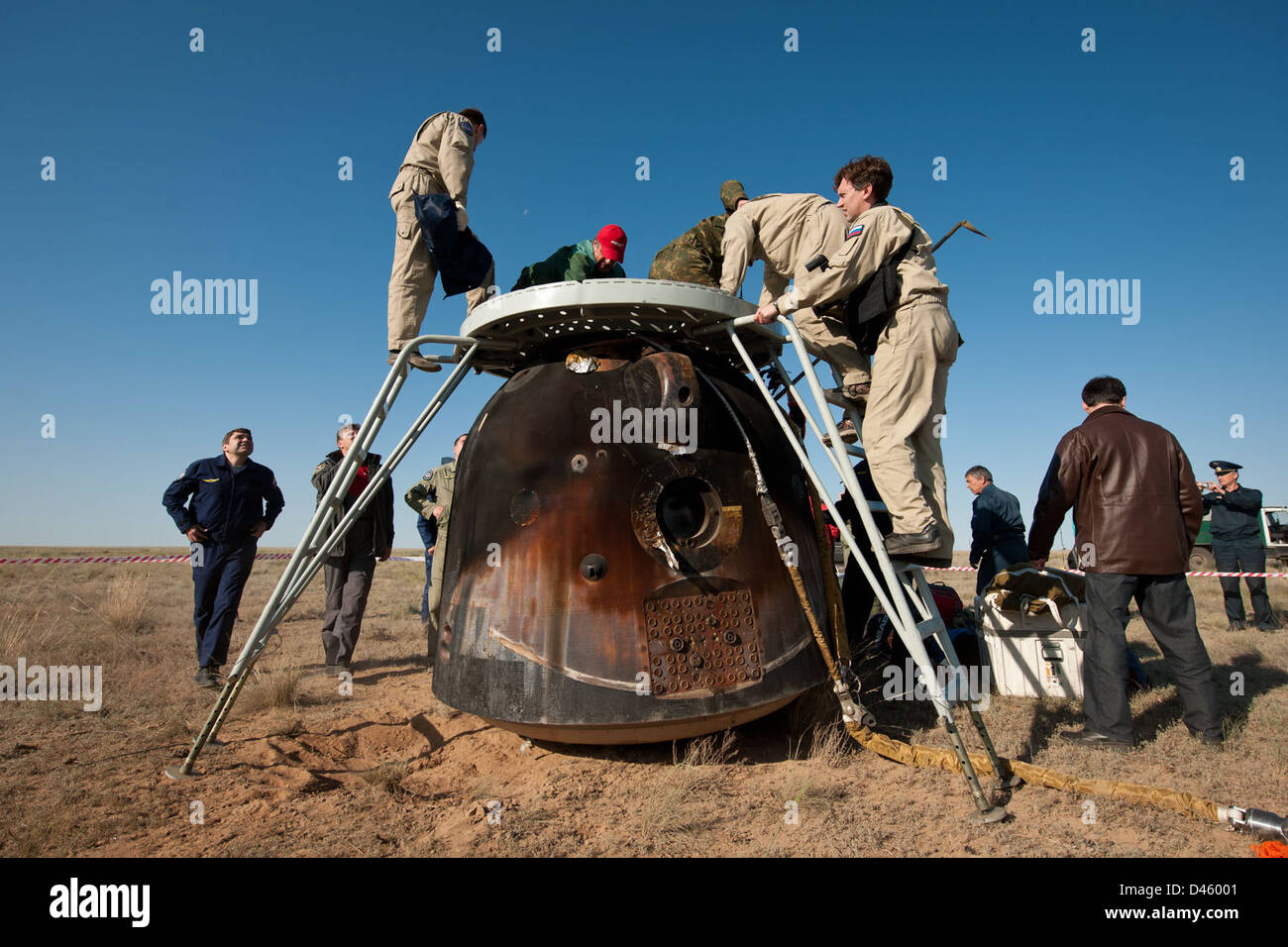 The crew of Expedition 27 safely returns to Earth aboard the Soyuz TMA ...