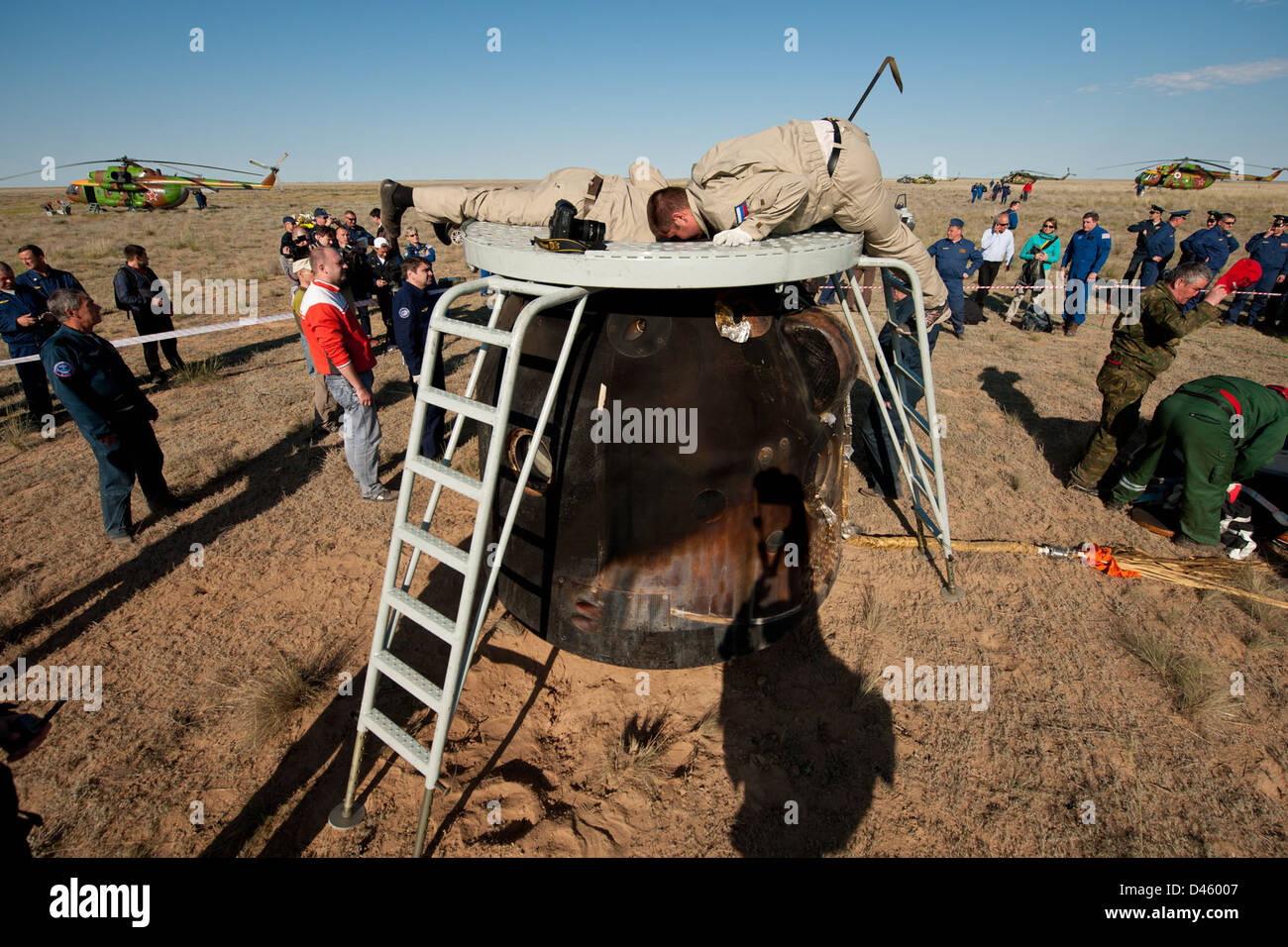 The Expedition 27 crew, returning from the International Space Station ...
