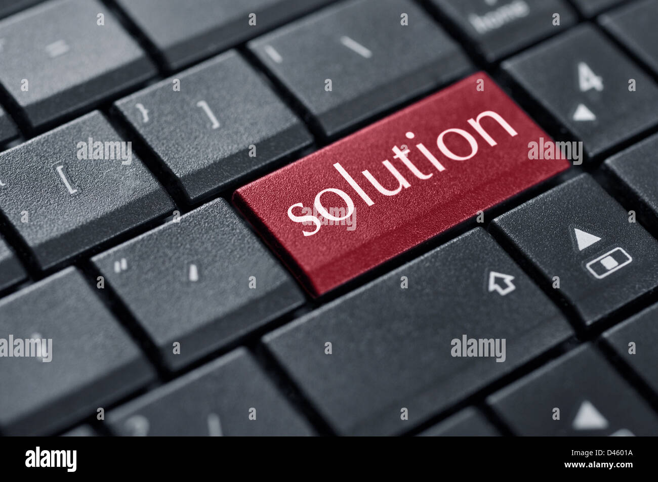 Black keyboard with red solution button on enter key closeup Stock ...