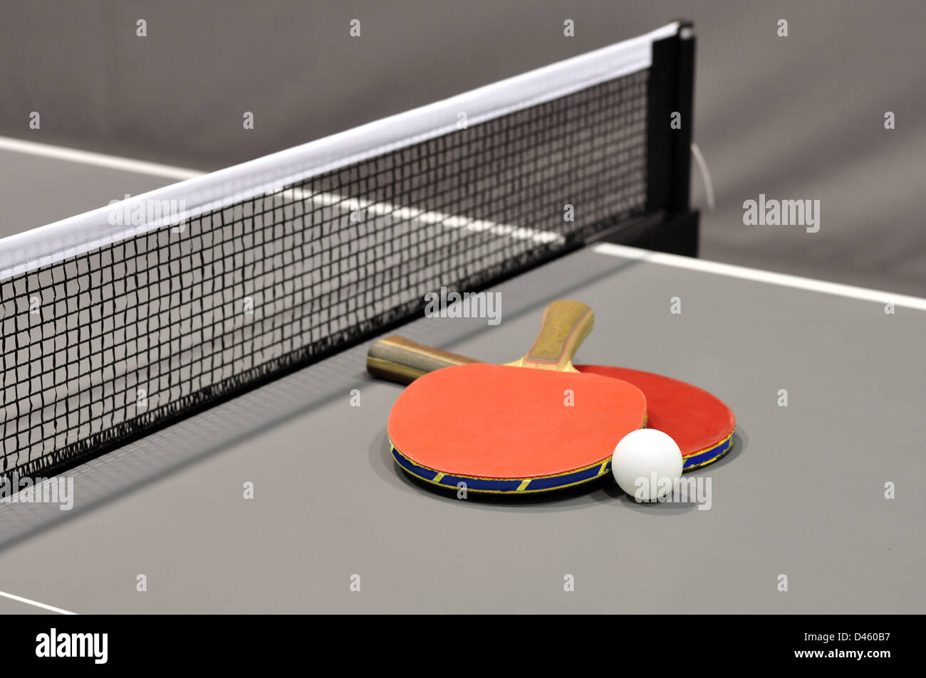 Equipment for table tennis - racket, ball, table closeup Stock Photo ...