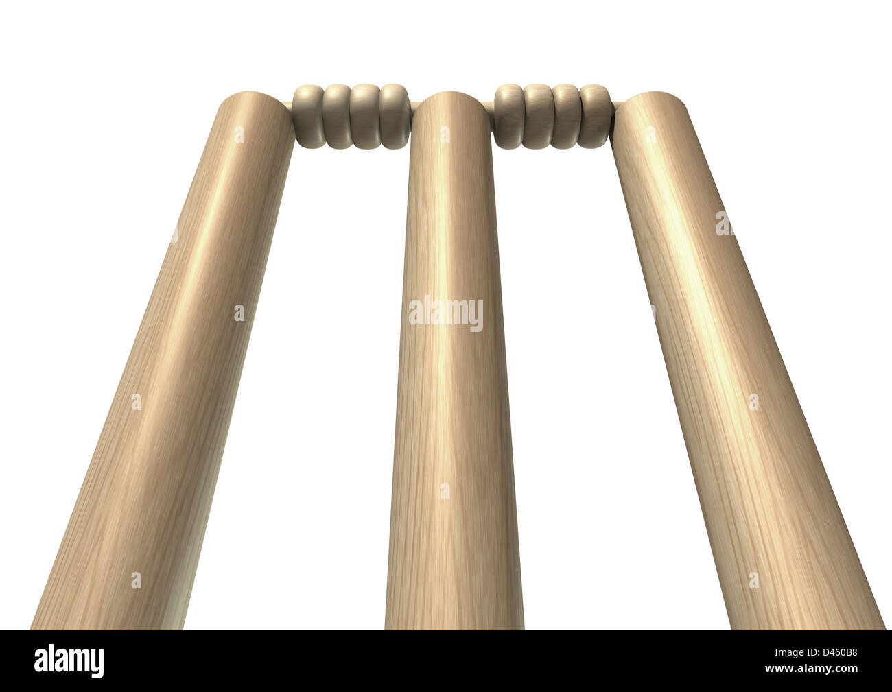 A set of regular wooden cricket wickets and bails on an isolated ...