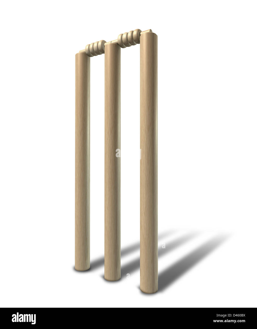 A set of regular wooden cricket wickets and bails on an isolated ...