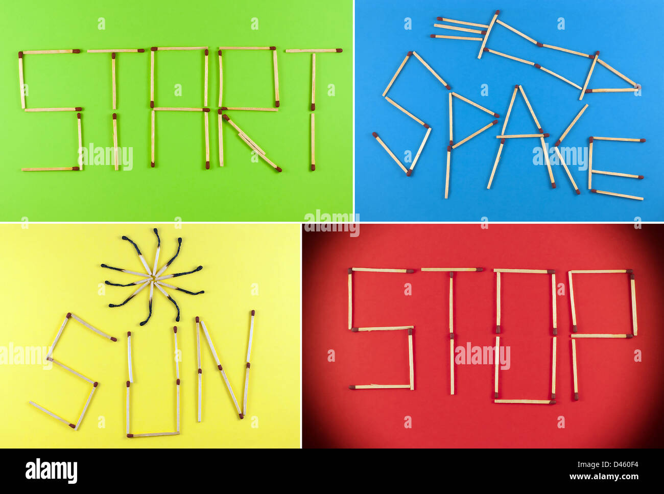 Collage of matchsticks on colorful background Stock Photo - Alamy
