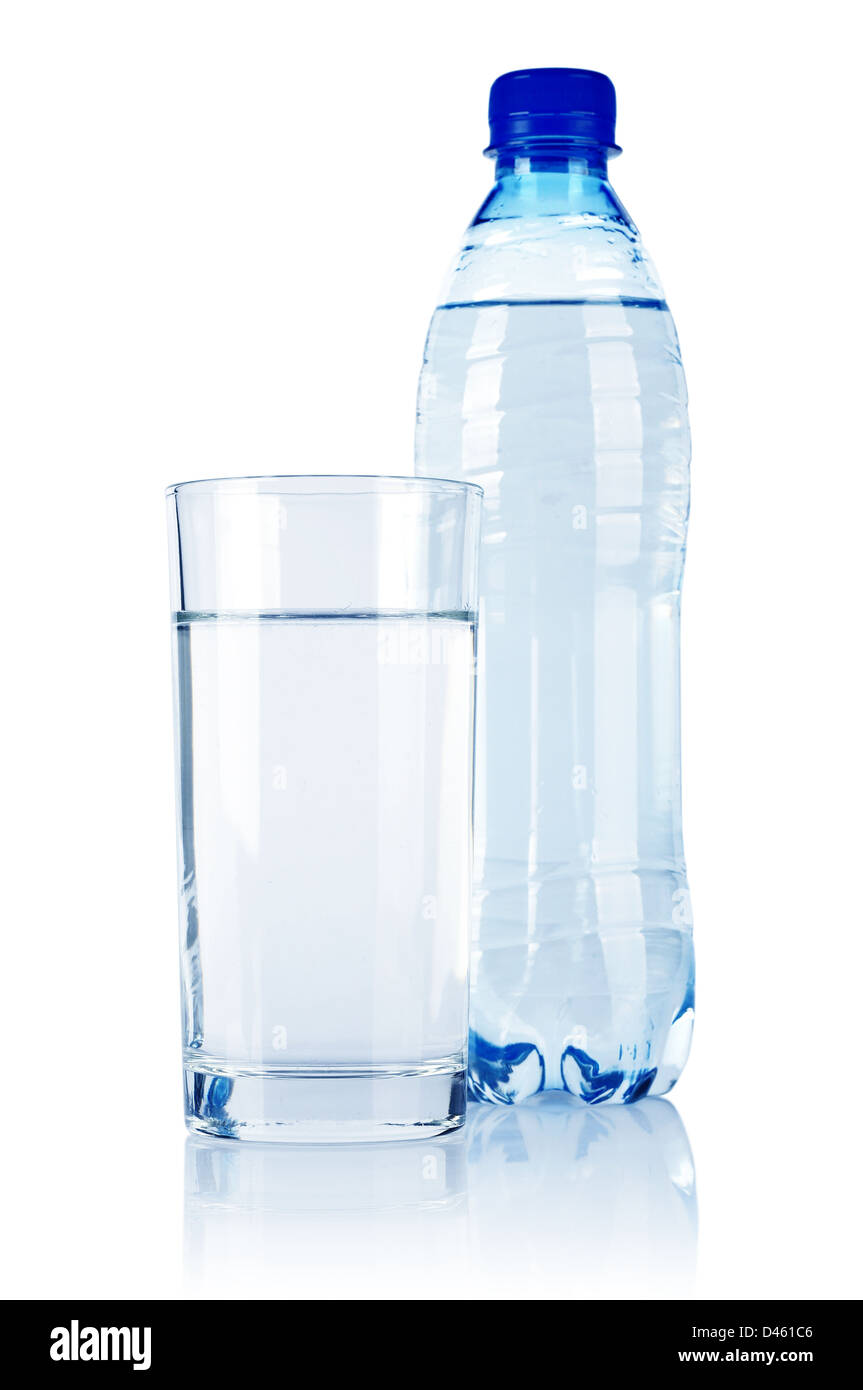 water in plastic bottle with glass isolated on white background Stock ...