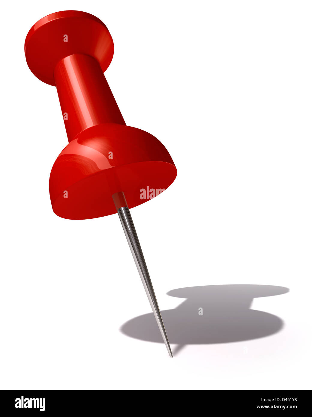 A perspective view of a red push pin pierced into the ground Stock ...
