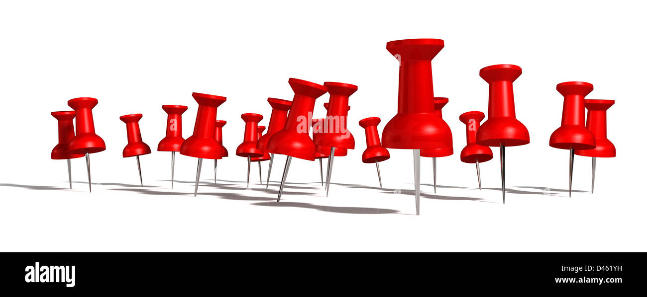 A collection of red coloured push pins pierced into an area Stock Photo ...