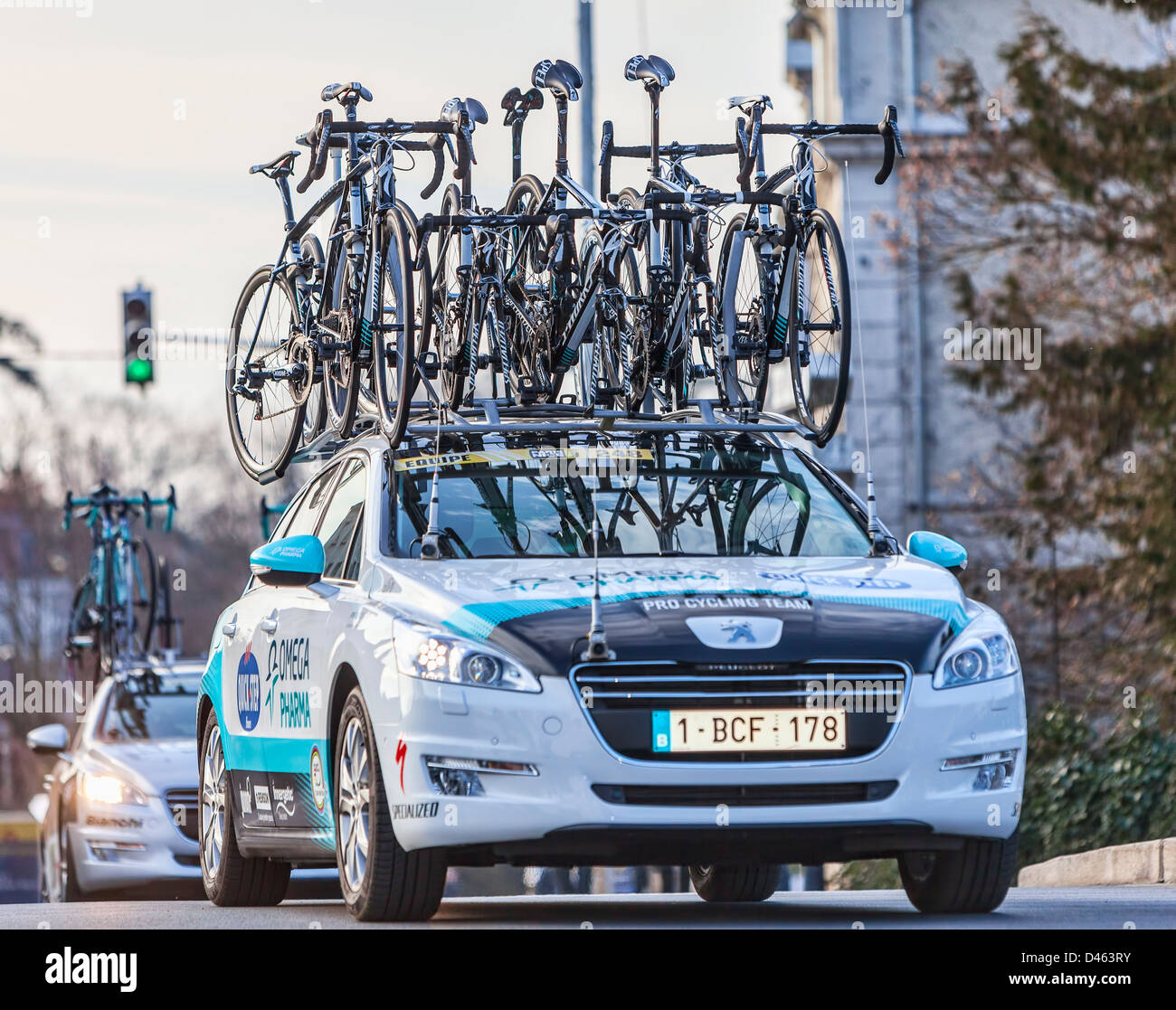 Image of the technical car of the Omega Pharma-Quick Step team during ...